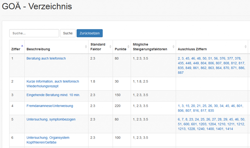 GOÄ - Verzeichnis — MedBill